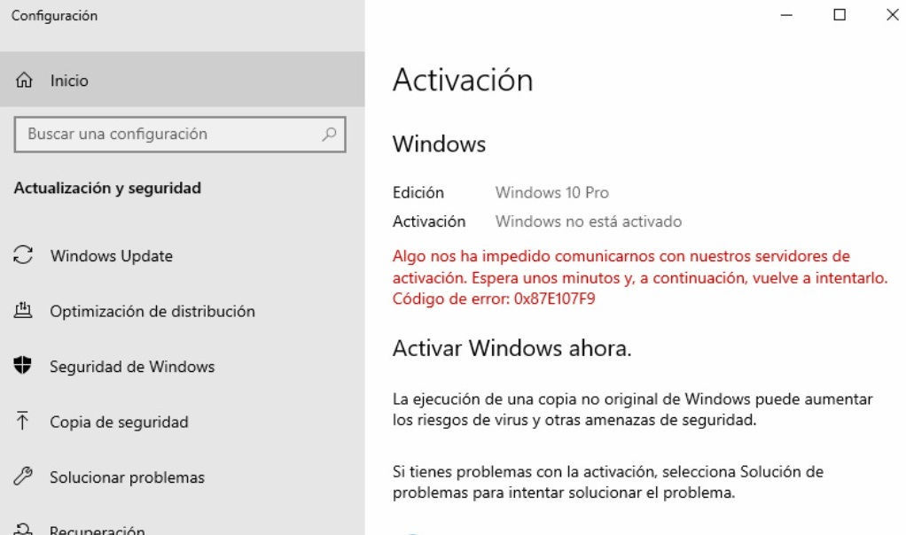 Solución error 0x87E107F9 al activar Windows - Zentinels.NET